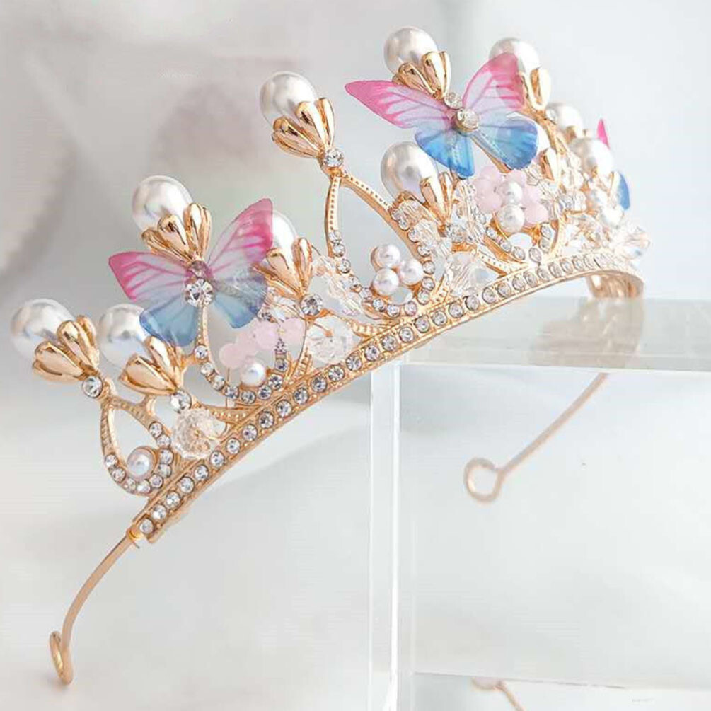 Tiara Handmade Tiaras for Girls Pearl Headband Butterfly Princess Crown ...