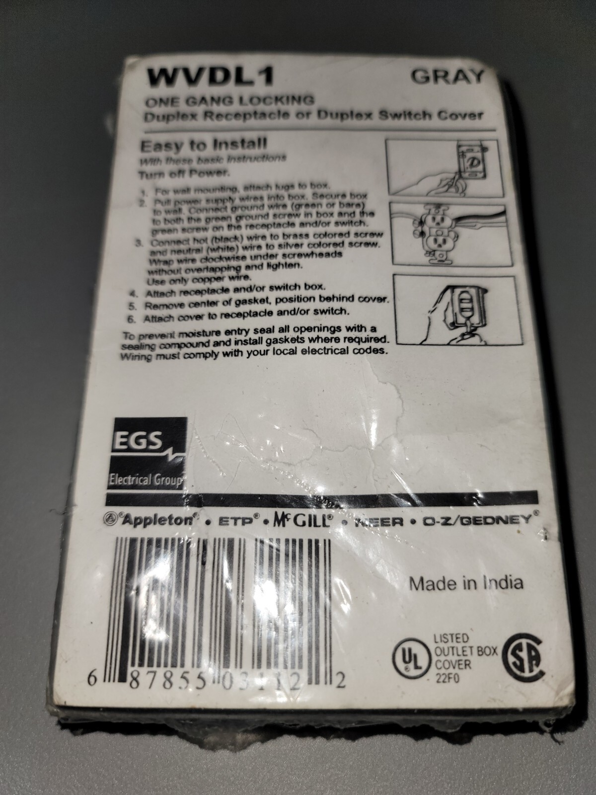 Appleton One Gang Locking Duplex Receptacle/Switch Cover, Gray, WVDL1 ...