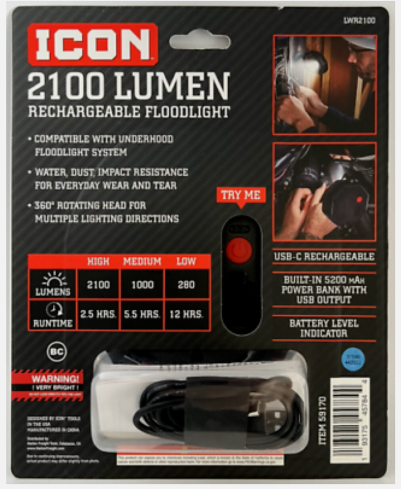 ICON 2100 Lumen LED Compact Magnetic Rechargeable Floodlight | eBay