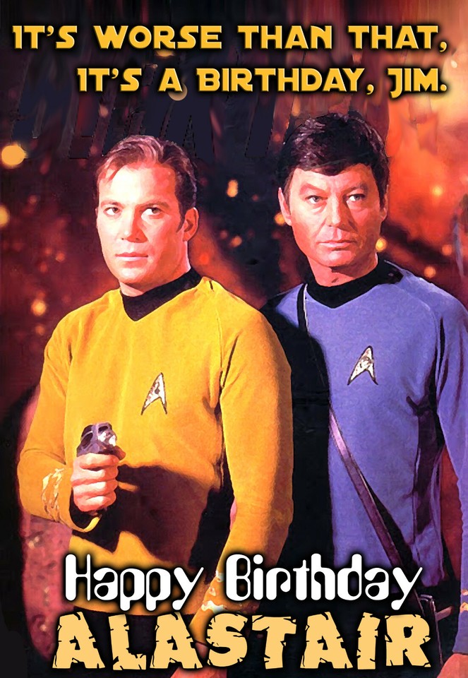 Spoof Star Trek Kirk Bones Spock Happy Birthday PERSONALISED art ...