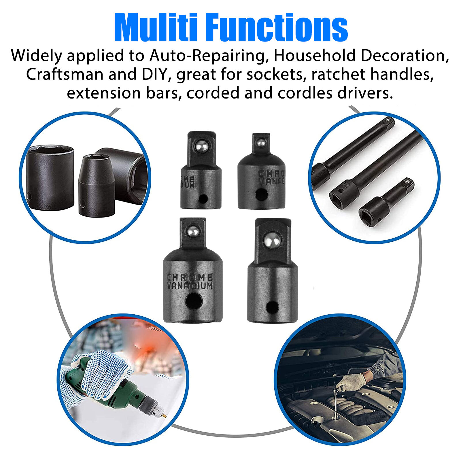 4-pack 3/8" to 1/4" 1/2 inch Drive Ratchet Socket Adapter Reducer Air ...