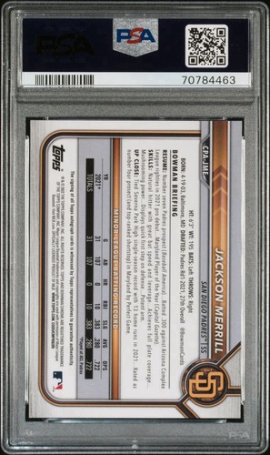 2022 Bowman Chrome Jackson Merrill Rookie Card RC Auto Autograph PSA 10 ...