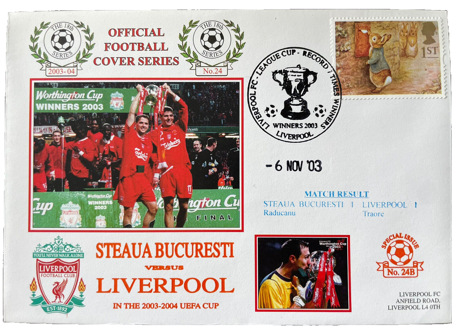 Steaua Bucuresti v Liverpool 6th November 2003 Dawn First Day Cover ...