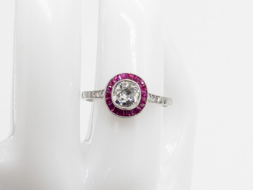Antique 1920s $6000 2ct Cushion Cut Diamond Ruby Platinum HALO Wedding ...