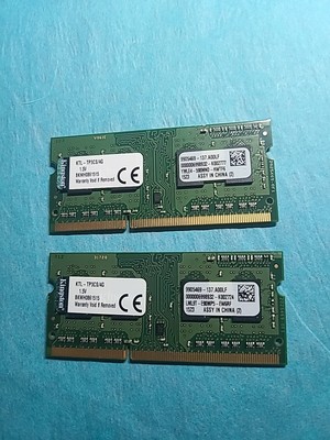 2x Sticks: 4gb each Kingston KTL-TP3CS/4G Laptop Memory Sticks RAM DDR3 ...