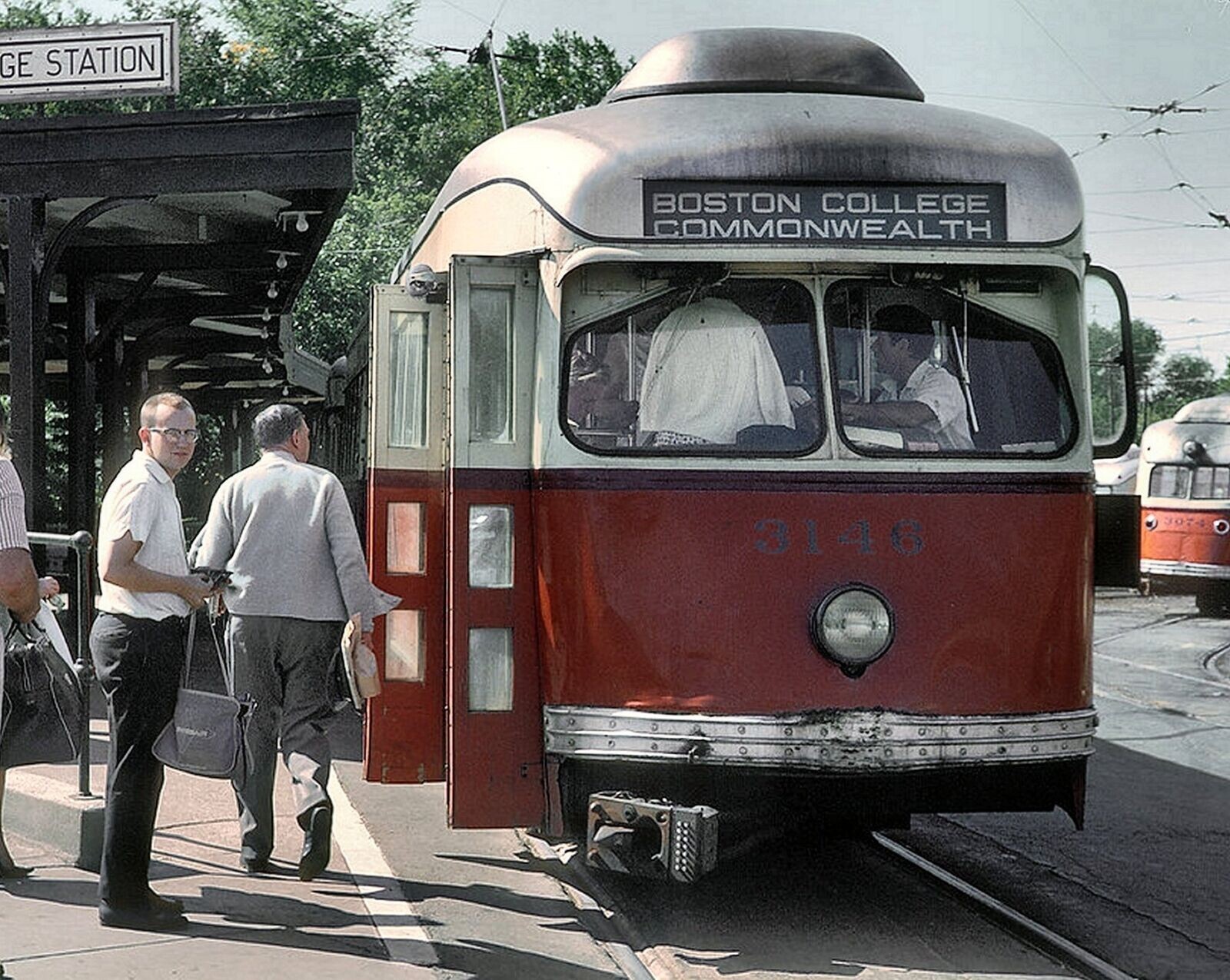 1968 MBTA STREETCAR at Boston College Station Retro Poster Photo 13x19 ...