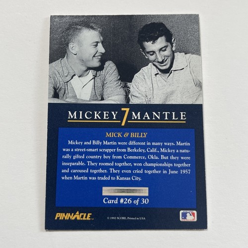 1992 Pinnacle Mick & Billy Martin Mickey Mantle New York Yankees Card ...