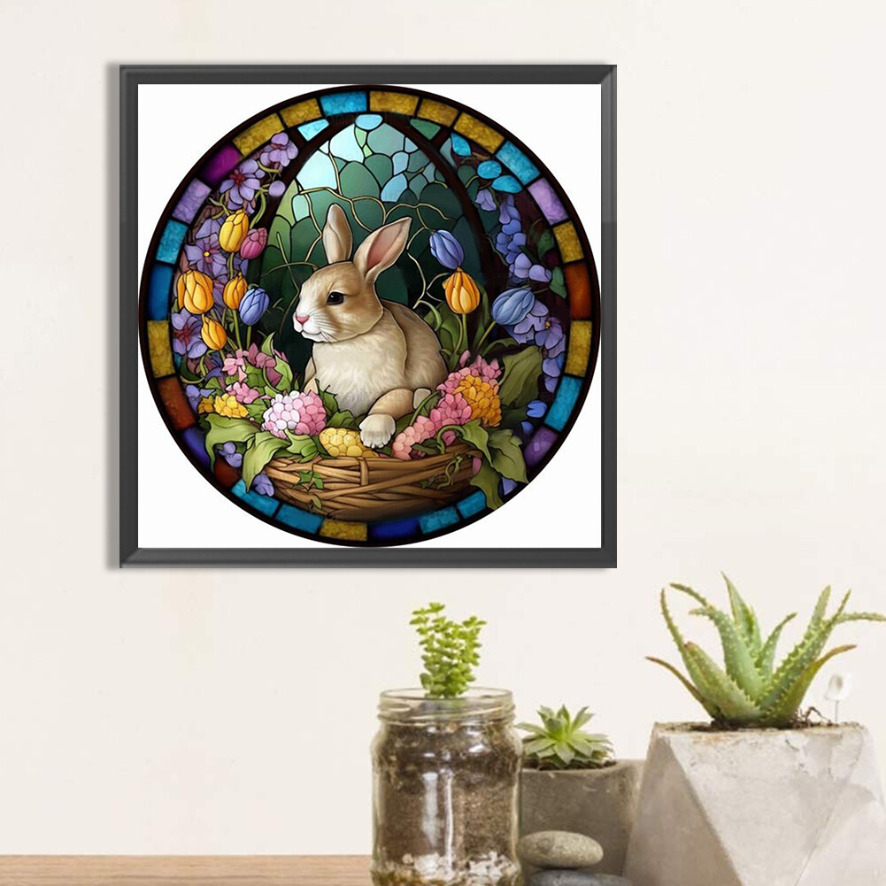 5D DIY Full Round Drill Diamond Painting Round Card Rabbit Kit Home ...