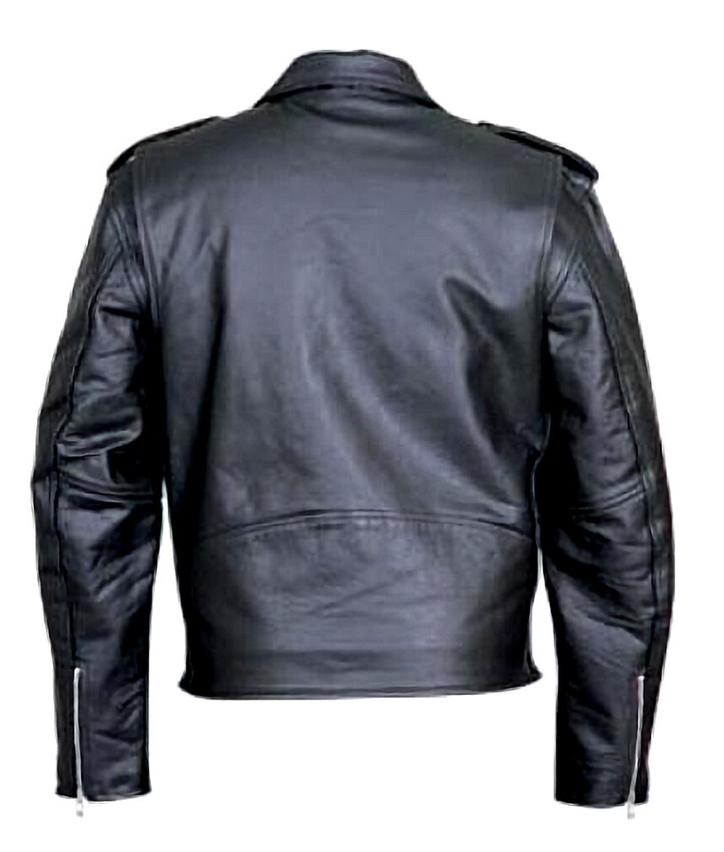 Mens Basic Split Cowhide Leather Motorcycle Jacket Classic Style Low ...