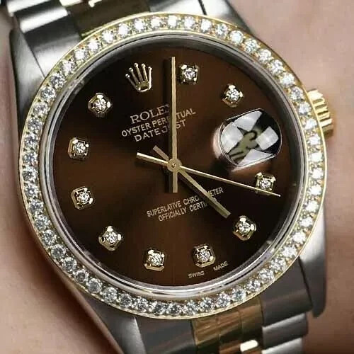 36 mm Rolex Datejust Chocolate Diamond Accent Dial 2 Tone Wrist Watch ...