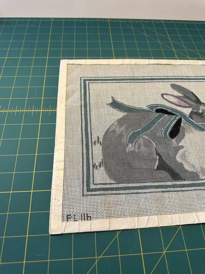 Lot of 2 Vintage Needlepoint Bunny Rabbit Spring Easter Animal Canvases ...