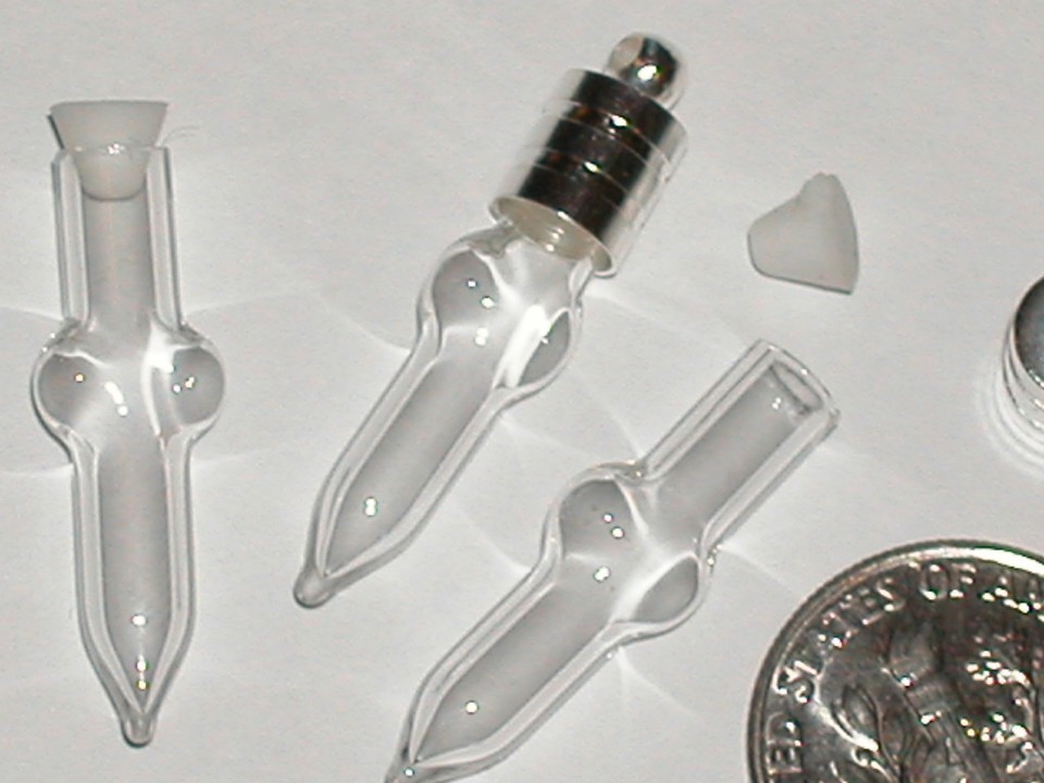 1 SMALL Glass sword Cross bullet bottles Vials pendant | eBay