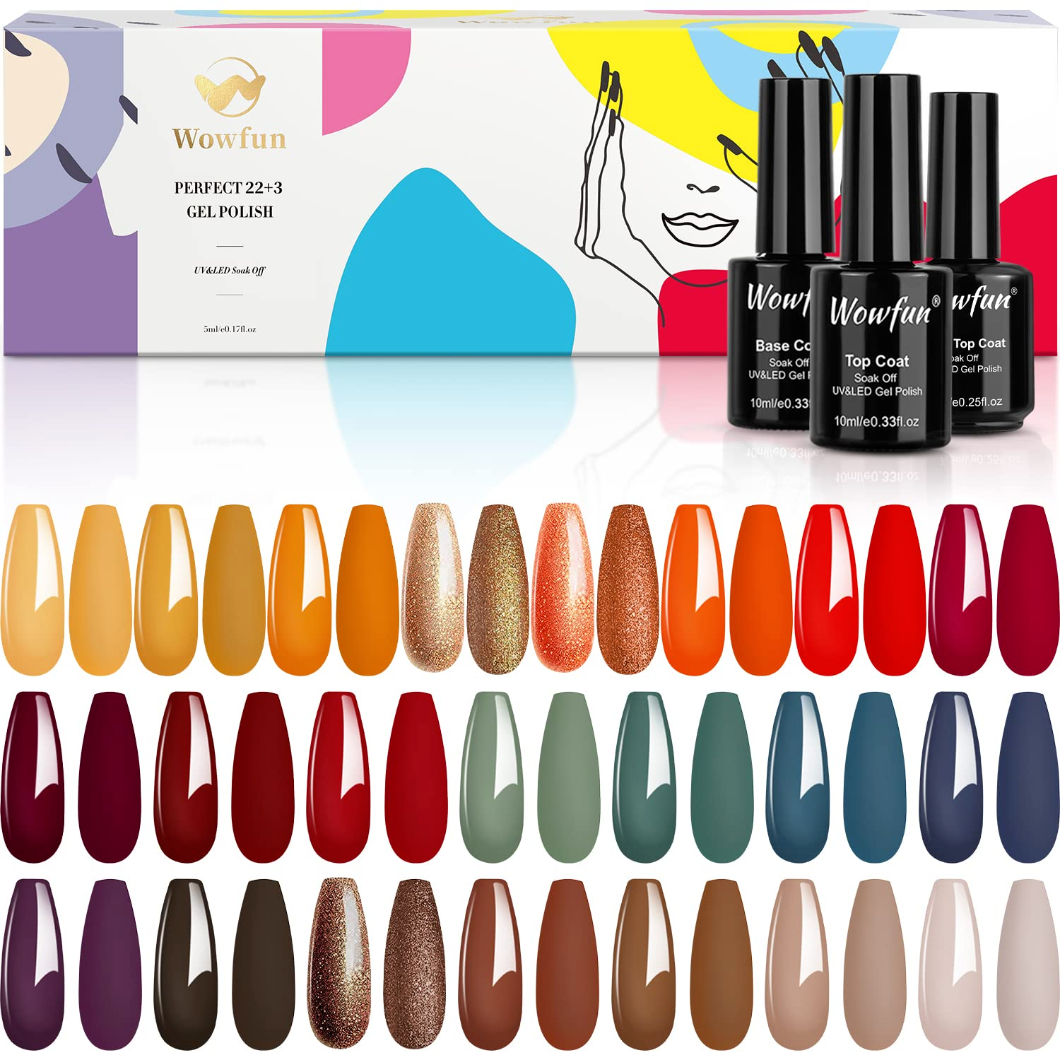 Wowfun Gel Nail Polish Kit, 25Pcs Soak off Nail Gel Polish Set Orange ...