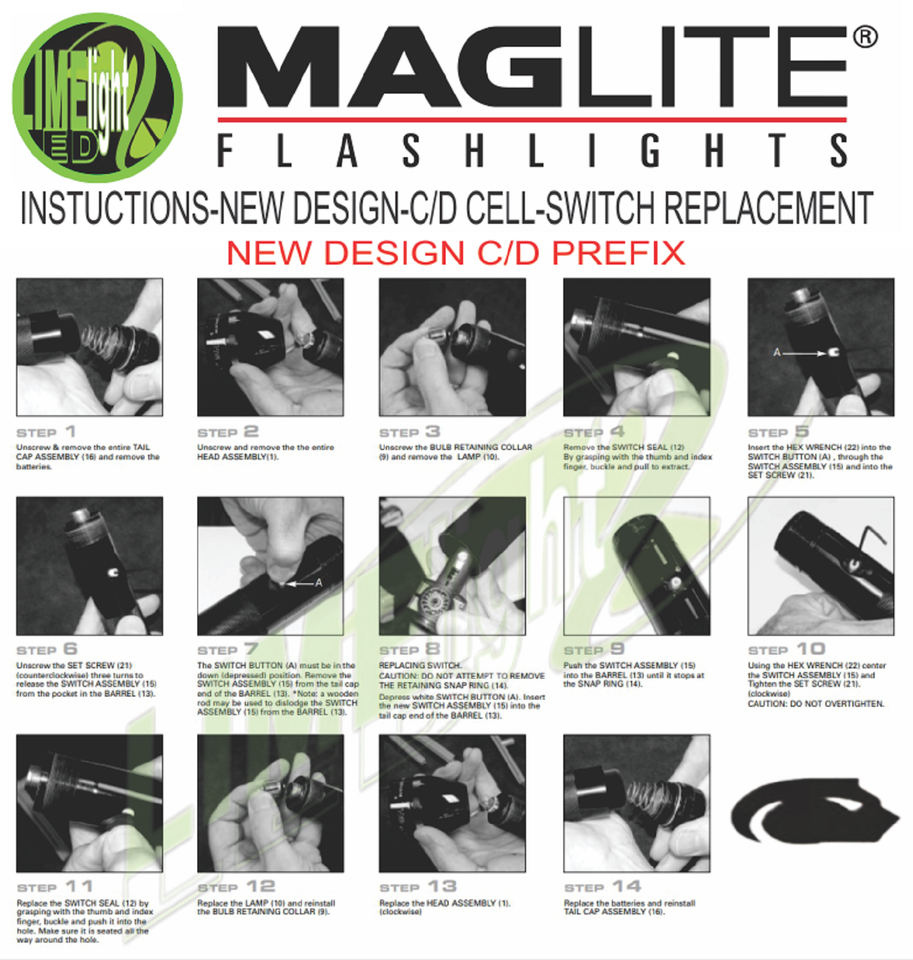 MAGLITE UPGRADE SWITCH ASSEMBLY D CELL PREFIX FLASHLIGHT TORCH GENUINE ...