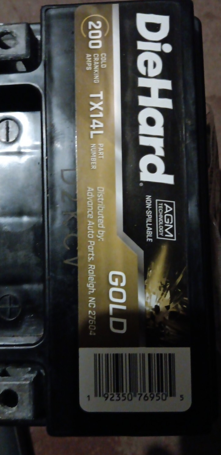 DieHard AGM Technology Non-Spillable 200 CRA Gold Racing Battery TX14L ...