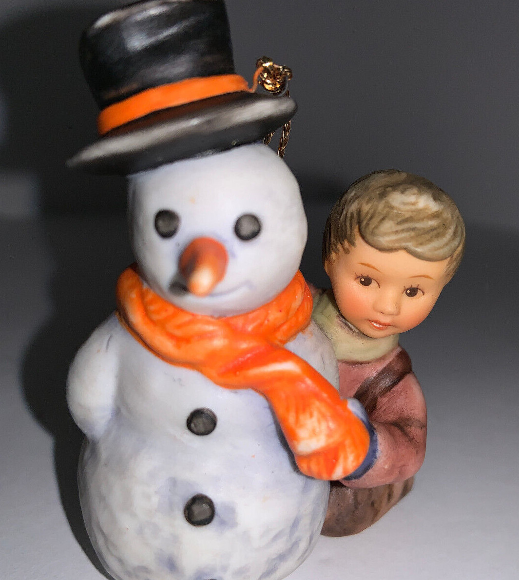 GOEBEL Bisque Snowman with Orange Scarf & Nose & Boy Christmas Ornament ...