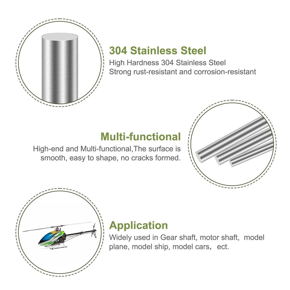 304 Stainless Steel Round Rod 6mm x 400mm 10pcs Metal Solid Shaft Rods ...