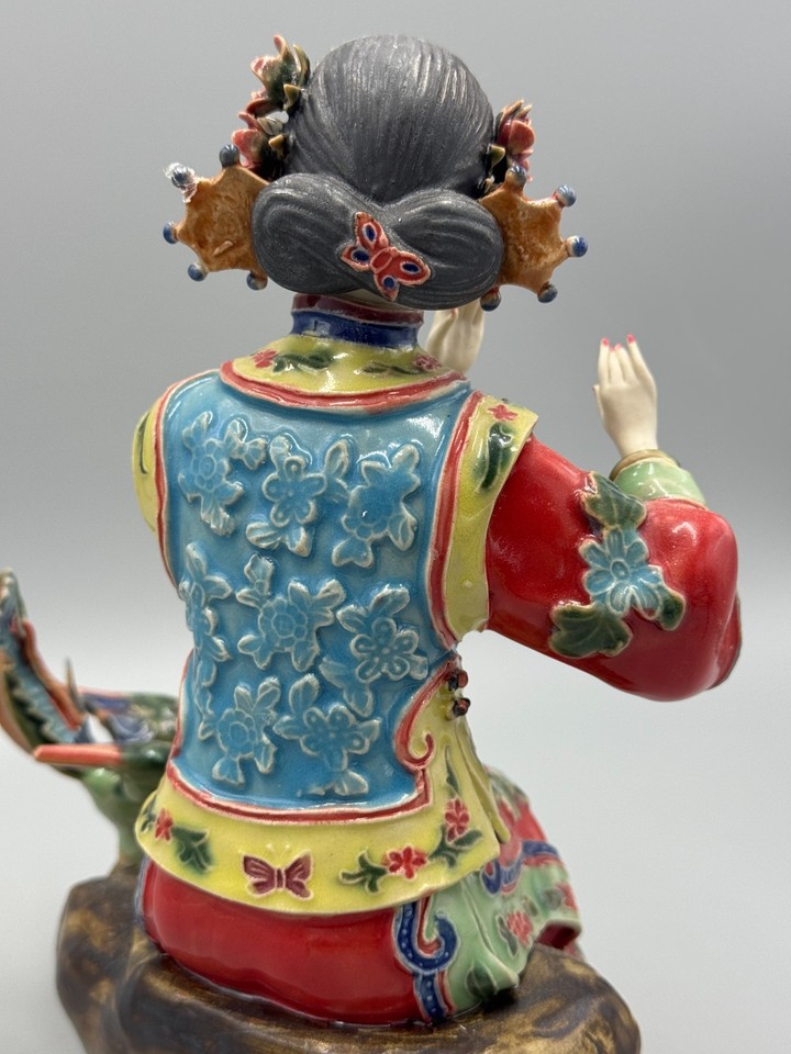 Vintage Chinese Shiwan Ware Ceramic Figurine "Teasing the Phoenix" Lin ...
