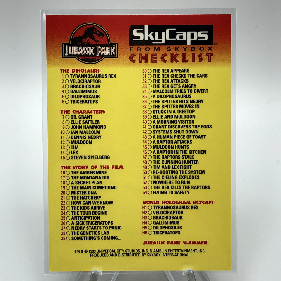1993 Jurassic Park SkyCaps Skybox - How to Play Instructional/Checklist ...