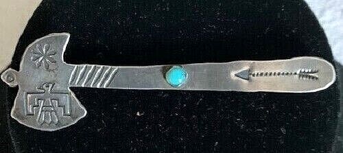 VINTAGE 1950S NATIVE AMERICAN STERLING SILVER & TURQUOISE TOMAHAWK PIN ...