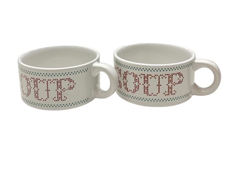Houston Harvest Soup Mug Cup Set of 2 Needlework Cross Stitch Look ...