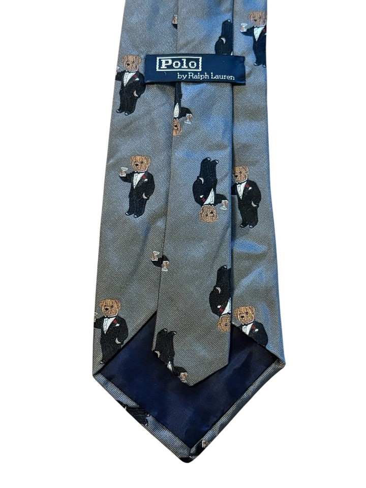 Ralph Lauren Polo Bear Necktie Grey Tie Bear in Suit with Martini ...