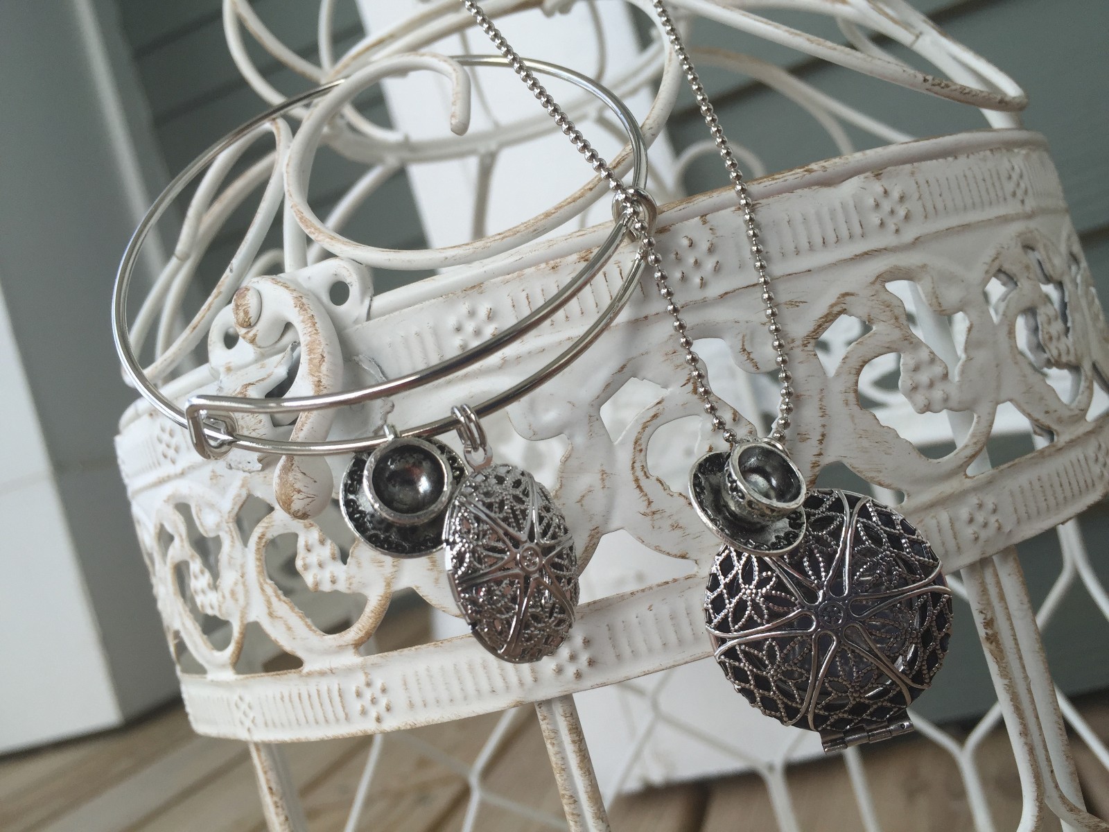ANTIQUE SILVER COFFEE TEA CUP ESSENTIAL OIL DIFFUSER NECKLACE BRACELET ...