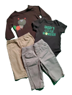 Baby Boys Infants Bodysuit & Pants Outfit Set Long & Short Sleeve 4PCS ...