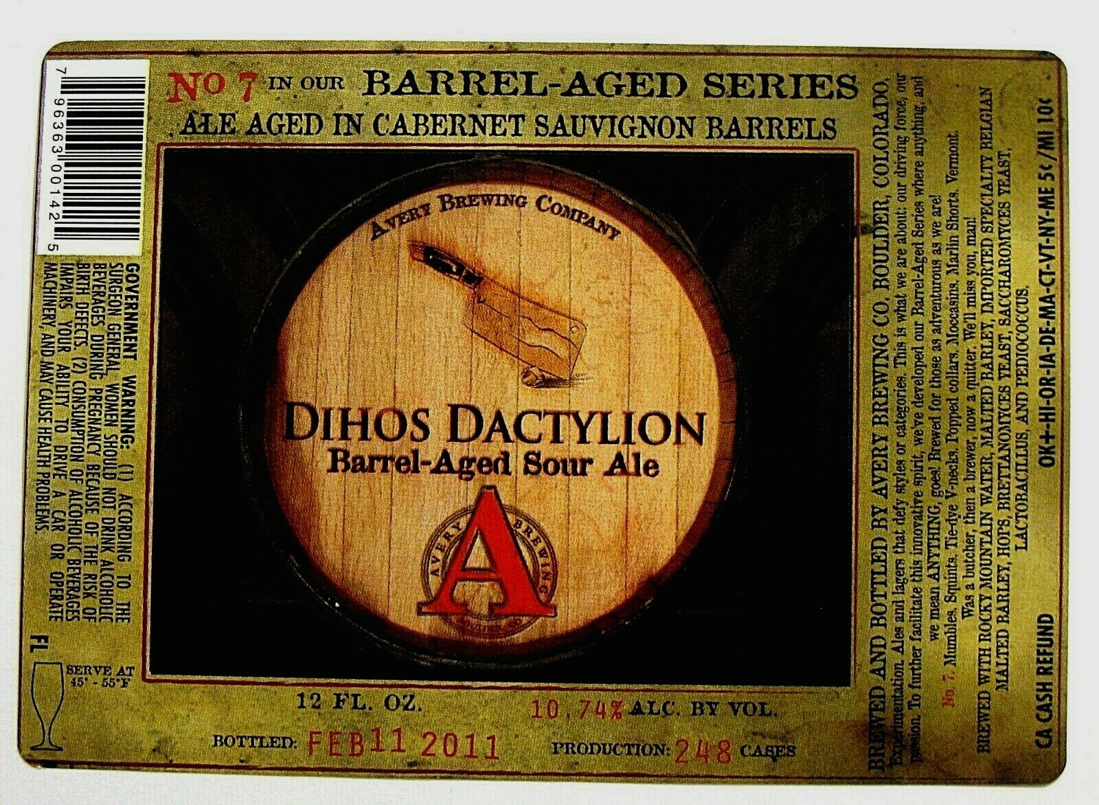 Avery Brewing DIHOS DACTYLION - No 7 in Barrel-Aged Series beer label ...