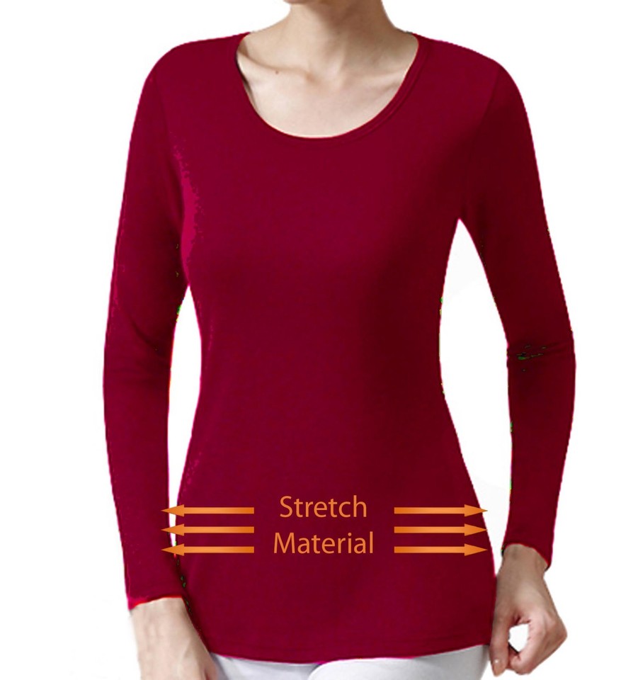 2-Pack Women Basic Round Neck Long Sleeve Solid Shirt Slim Fit Solid ...