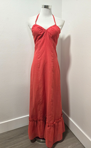 1970s MOD RED & WHITE TINY DOTTED HALTER MAXI DRESS SZ XS/S | eBay