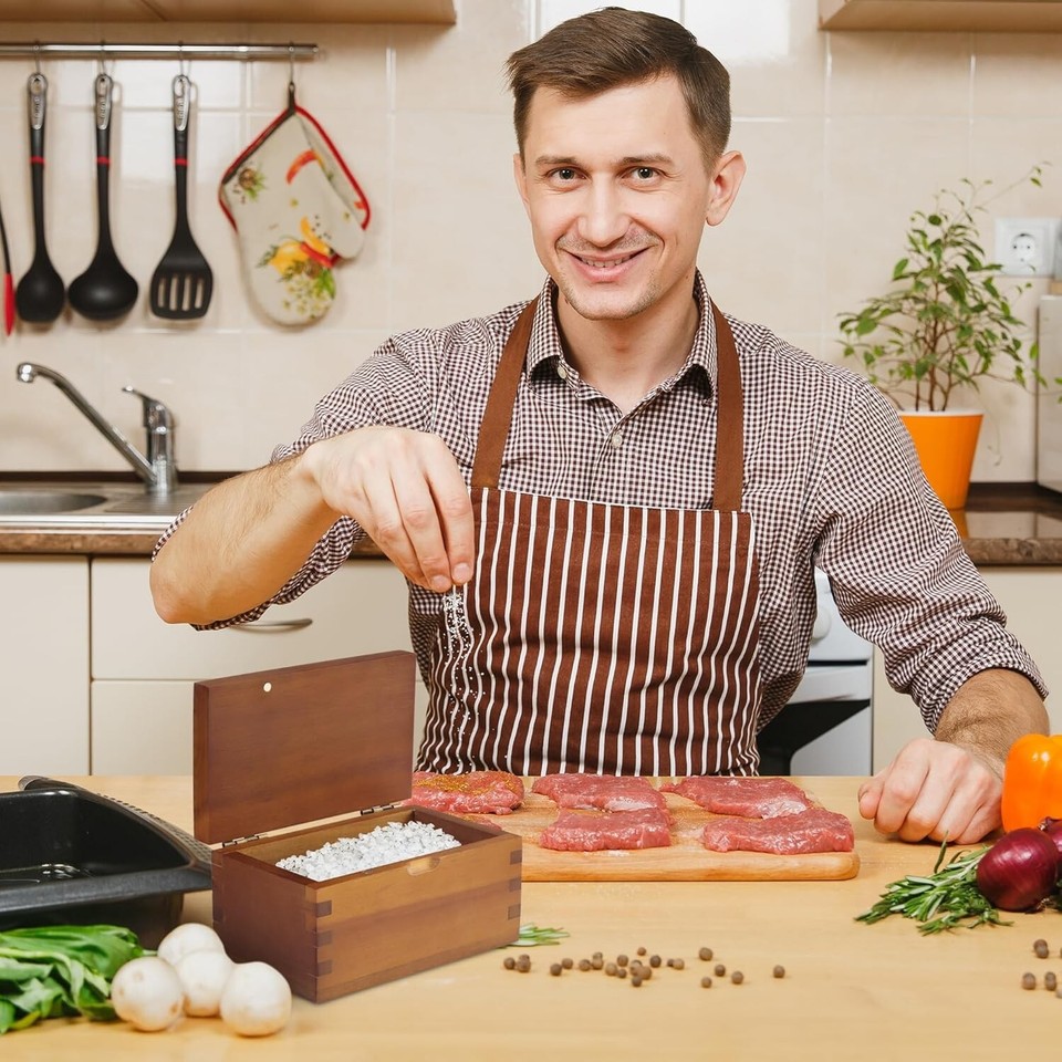 Demigo Natural Brown Acacia Wood Salt Cellar | 5.7x3.4x3 Inches | 20 oz ...