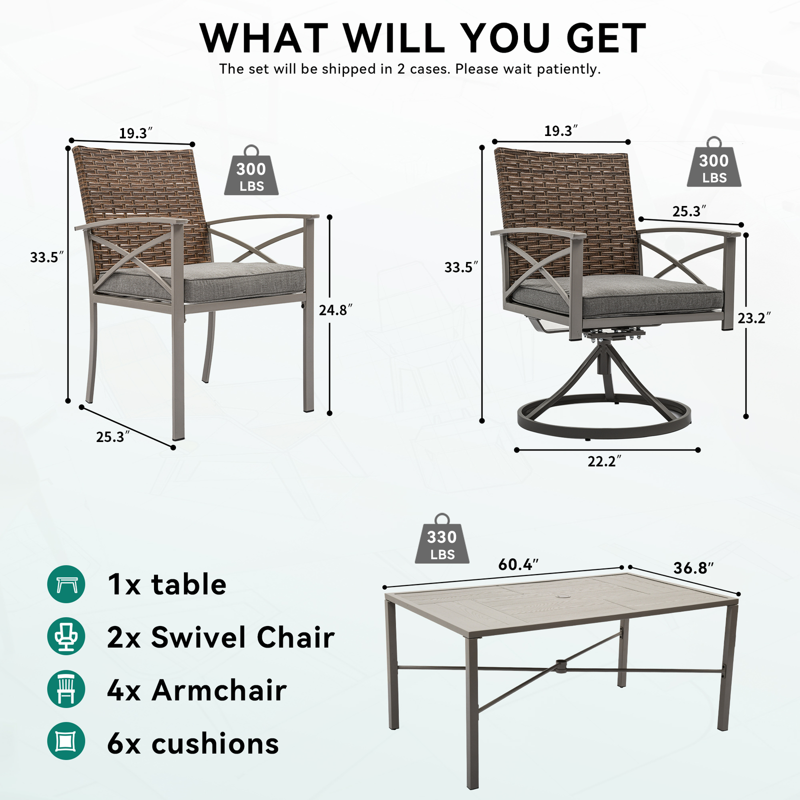 7-Piece Patio Dining Set Rattan Wicker Table w/ 6 Chairs Outdoor ...