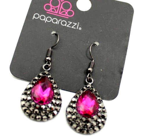 Earring Bronze Teardrop Pink and Grey Rhinestones - Paparazzi | eBay