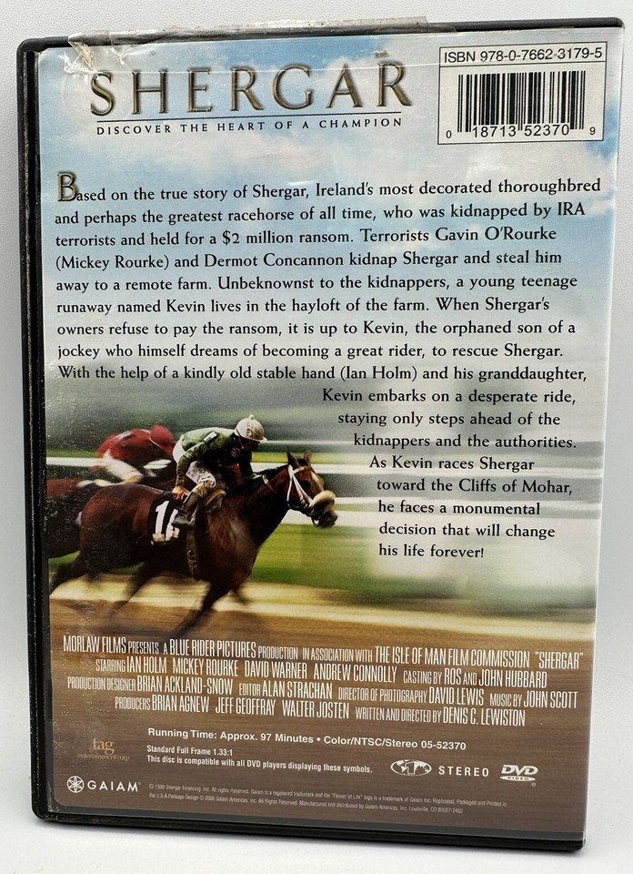 Shergar DVD Ian Holm & Mickey Rourke Based On A True Story 18713523709 ...