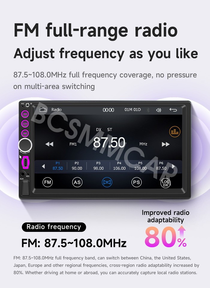 7in Car Radio Multimedia Player Bluetooth FM USB For Apple Carplay ...