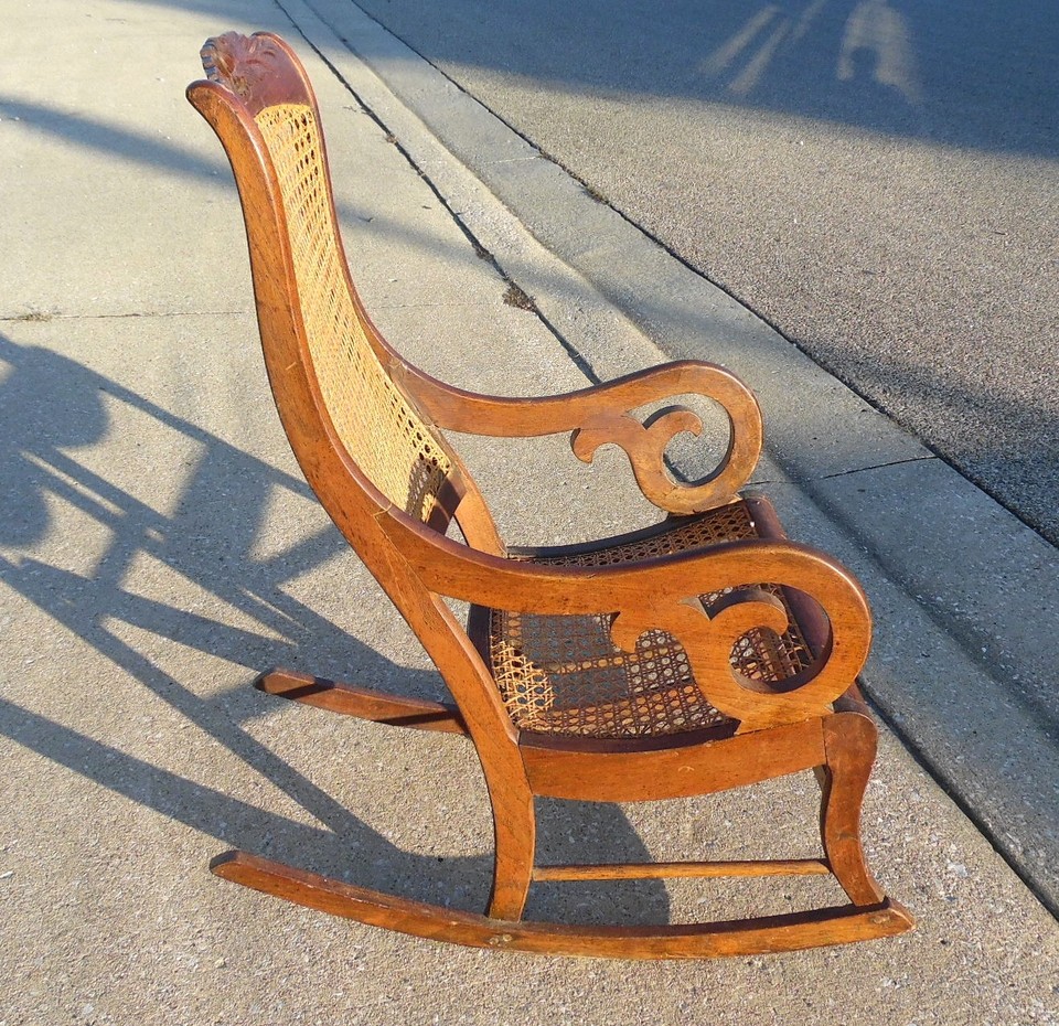 Antique 1890 LINCOLN Victorian Carved Rose Floral Maple Wood Cane Back ...