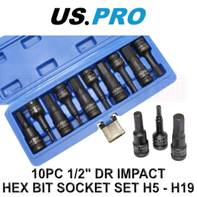US PRO Tools 10PC 1/2" DR Impact Hex Bit Socket Set H5 - H19 Impact ...