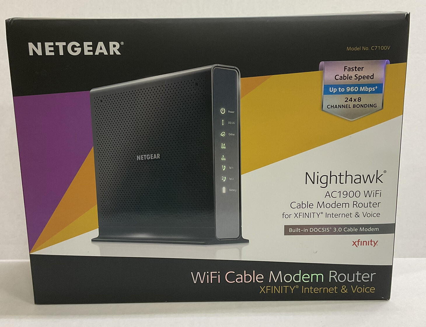 NETGEAR Nighthawk Dual-Band AC1900/C7100V Router DOCSIS 3.0 WiFi Cable ...