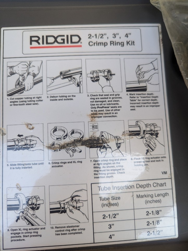 Ridgid Pro press Xl- C Crimp Kit 2 1/2",3",4" And Actuator For Copper ...