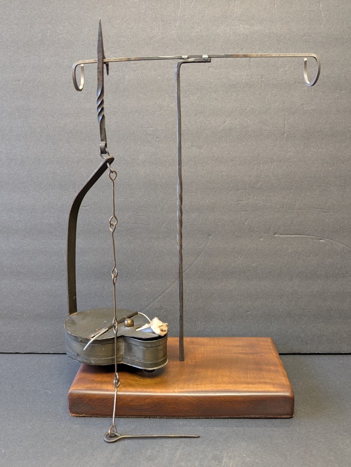 Primitive Betty Lamp w Wick, Wrought Iron Hanger & Wick Pick 4-7/16 ...