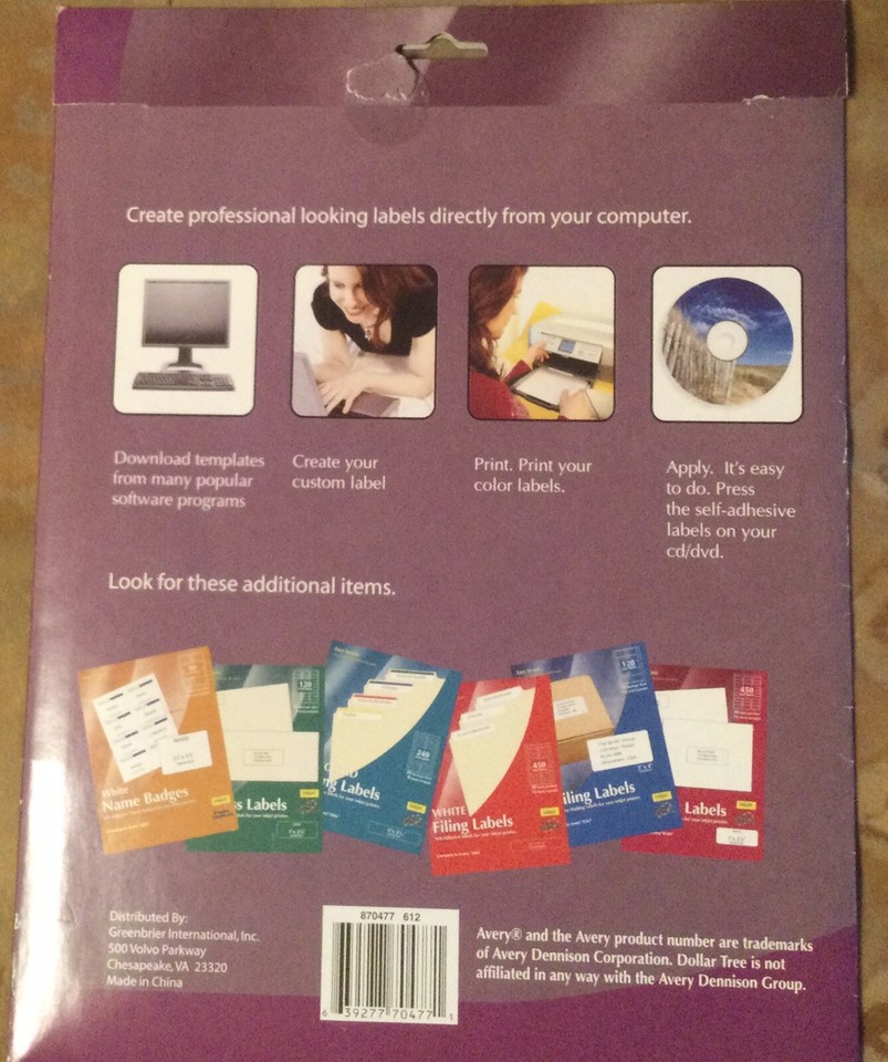 Printer Creations CD/DVD Labels For Inkjet Compate to Avery 8931 - 30 ...