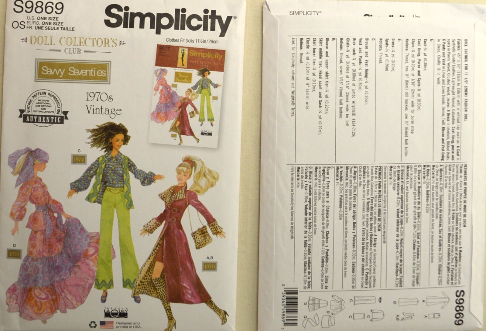 Simplicity - 9869 - 11 1/2 Doll Clothes, Fashion Doll Clothes 1970s ...