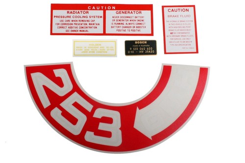 Holden HT HG V8 253 Engine Decals -GMH- Air Cleaner +Alt +Caution ...