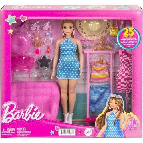 35pc Barbie Doll and Fashion Set with Closet Accessories Rack and ...