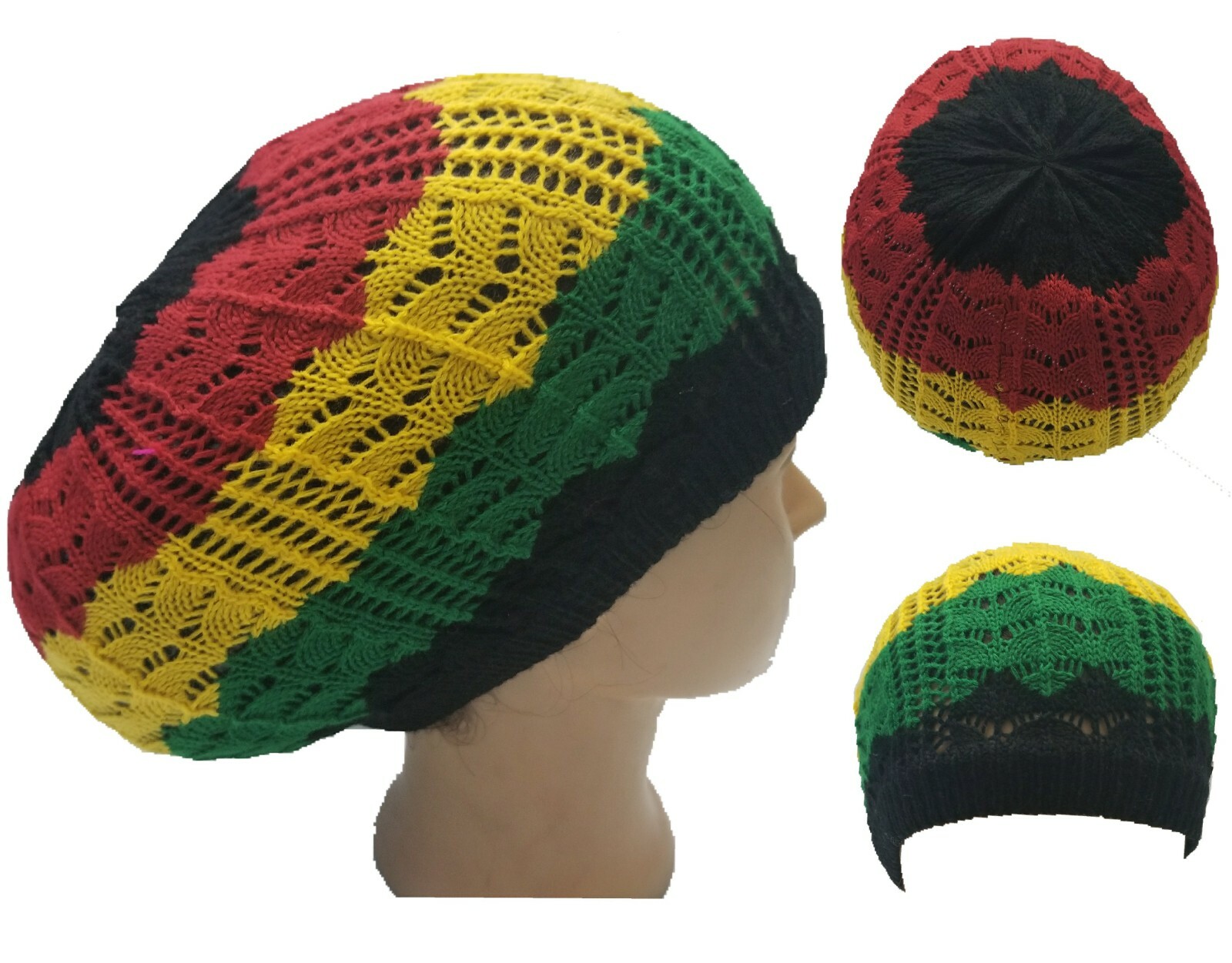 Rasta Dread Tam Cap Hat Beret Beanie Knit Crochet Slouchy Hair Net ...