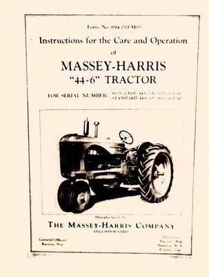Massey Harris 44-6 Row Crop Standard Tractor Owners Operators Service ...