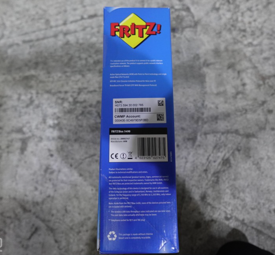 Brand New AVM FRITZ!Box 5490 High-Speed Fiber Router - Sealed in Box | eBay