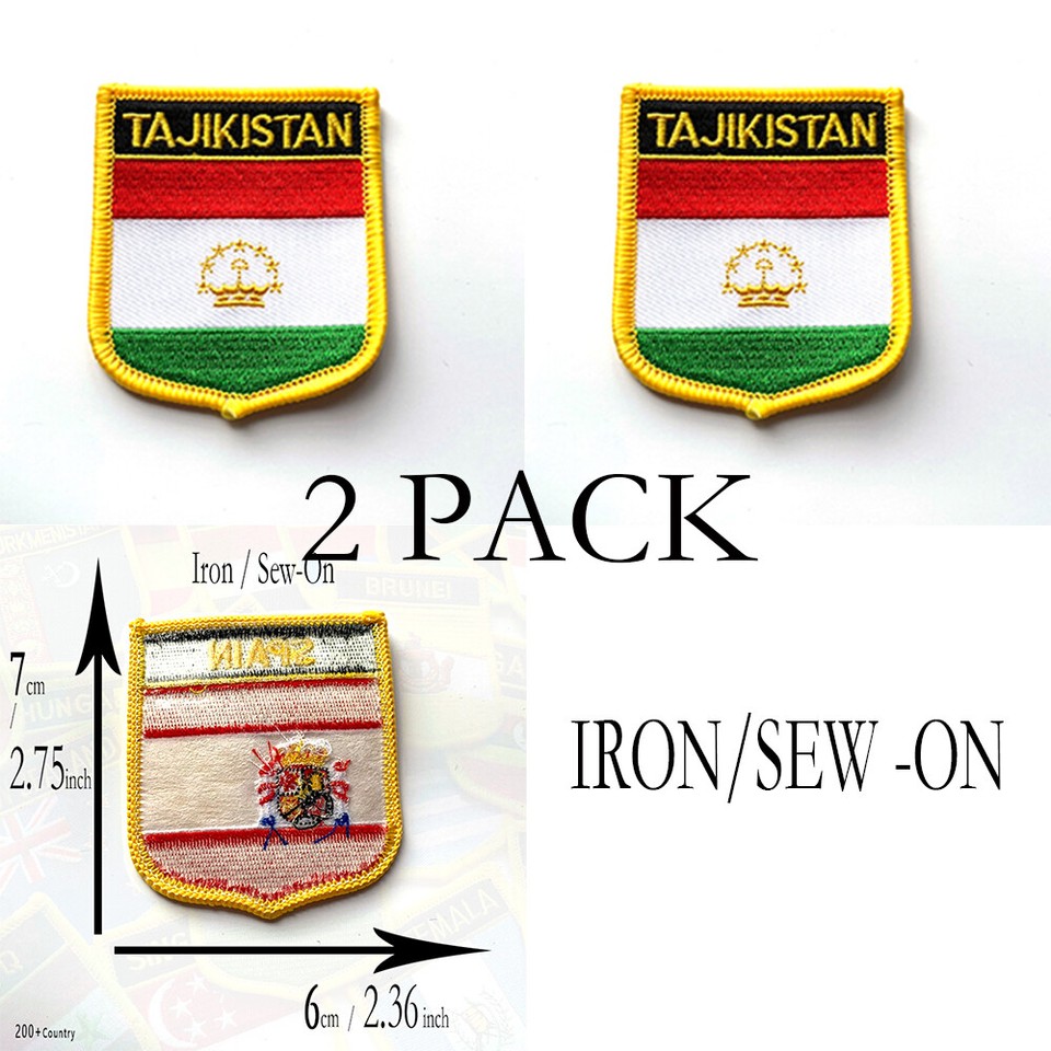 x2 Pack FLAG PATCH PATCHES tajikistan IRON ON COUNTRY EMBROIDERED WORLD FLAG | eBay