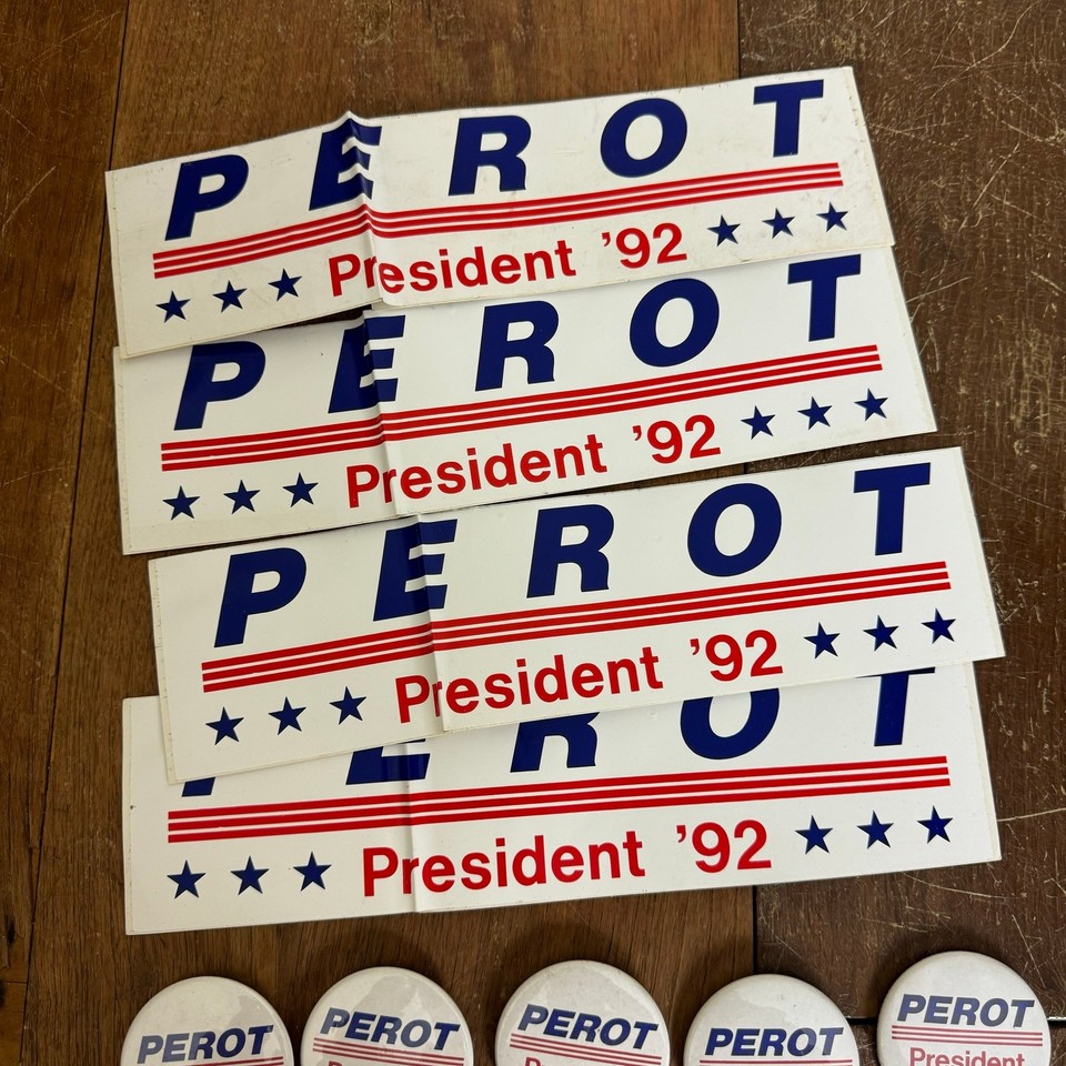 Ross Perot 1992 Presidential Campaign BUNDLE 4 Bumper Stickers 19 Pins ...
